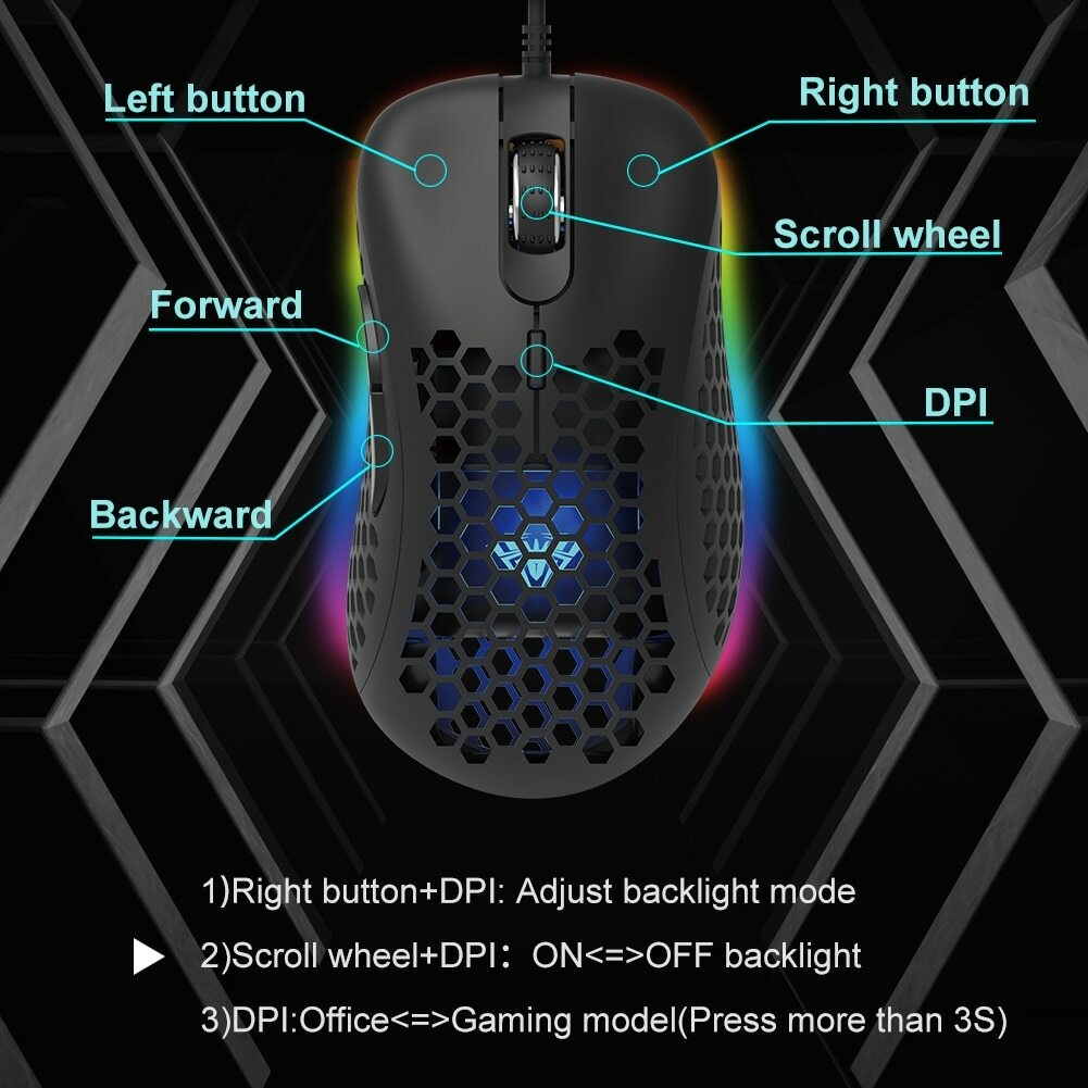 Aula F810 RGB Honeycomb USB Backlit Gaming Mouse -7 Button Macro ...