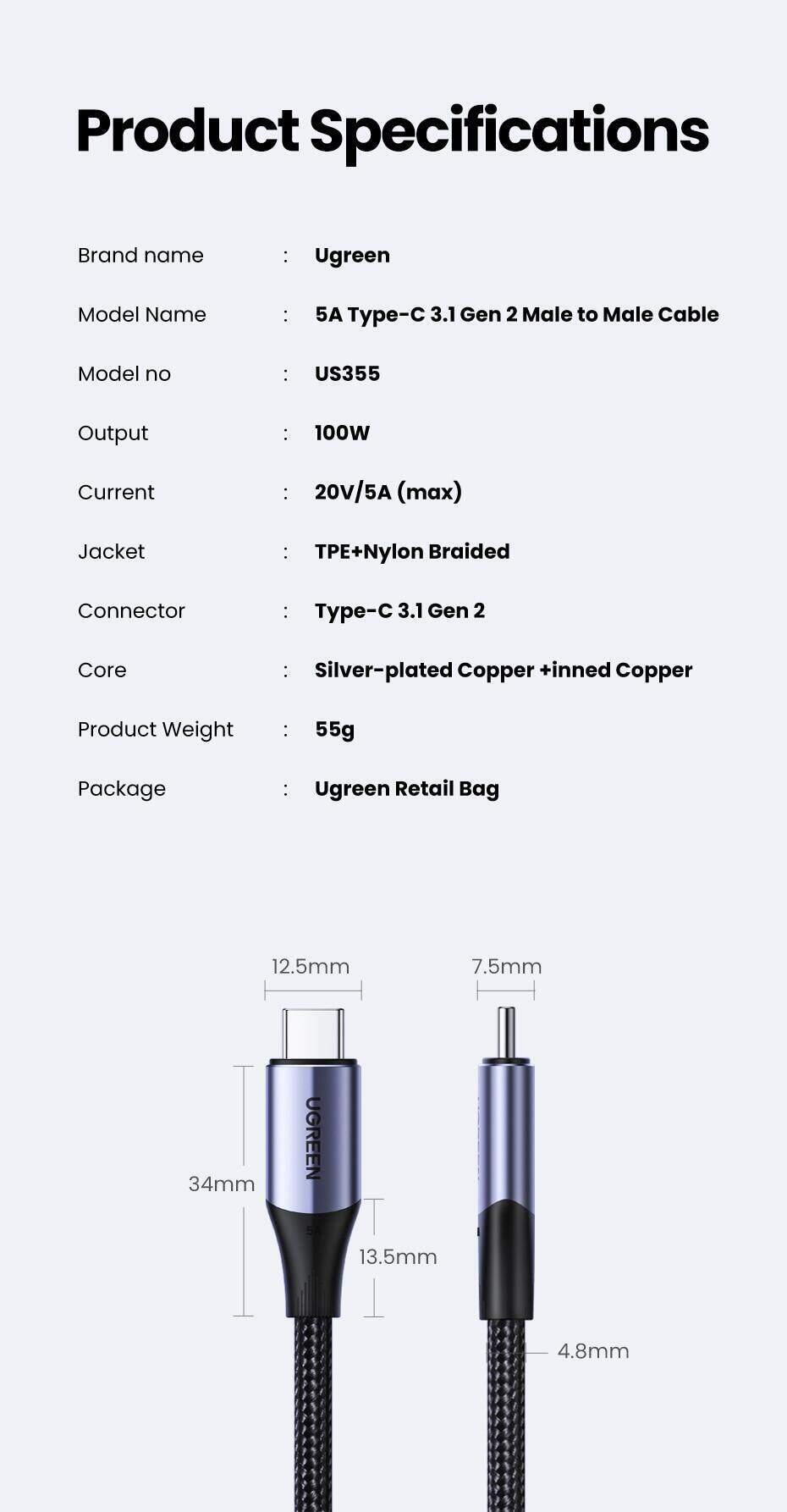 سعر Ugreen Usb C To Usb C Cable 100w Pd Fast Charger Type C 4k 60hz