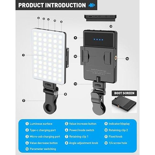 تسوق Selfie Light, Phone Light with Front & Back Clip, 60 LED Portable ...