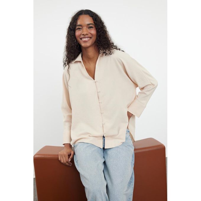 Beige Oversize/Wide Pattern Woven Shirt - Trendyol - Jumia