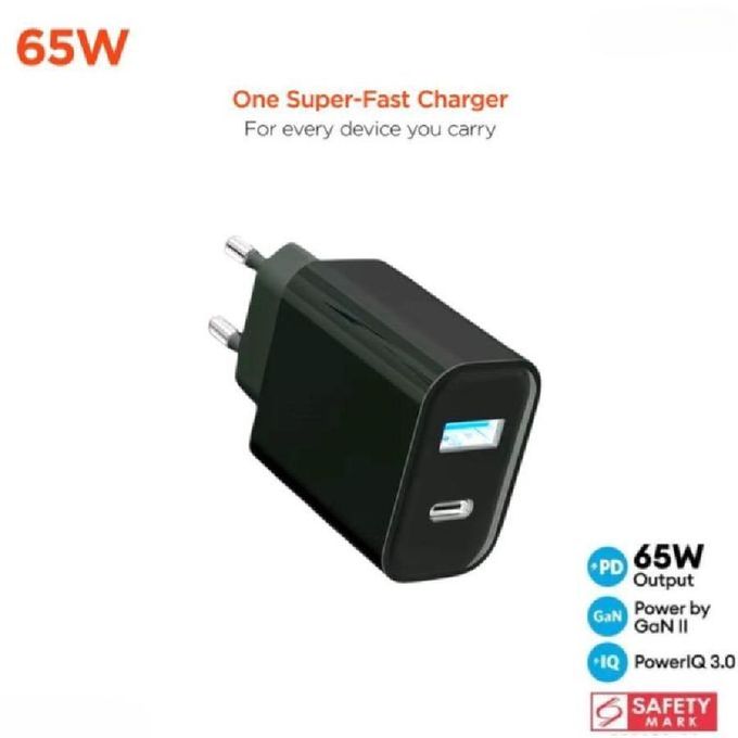65W Fast Charger Head - With Two Ports (USB) And (Type C) Supports All ...