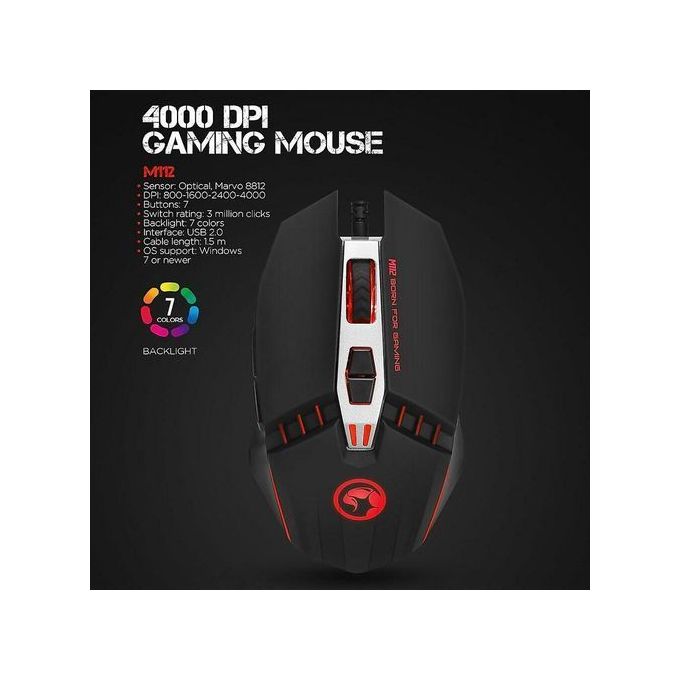 M112 Programmable RGB LED Gaming Mouse - 4000DPI - Black - Marvo ...