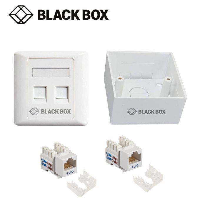 Faceplate 2Port UK with 2Module Cat6 and Back Box - Black