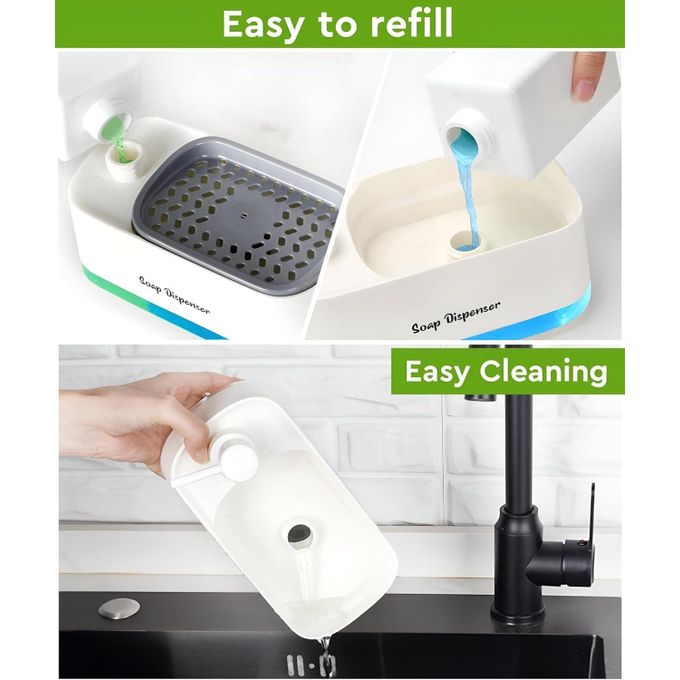 Multi-Use Dual Soap Pump Dispenser with Sponge Rack