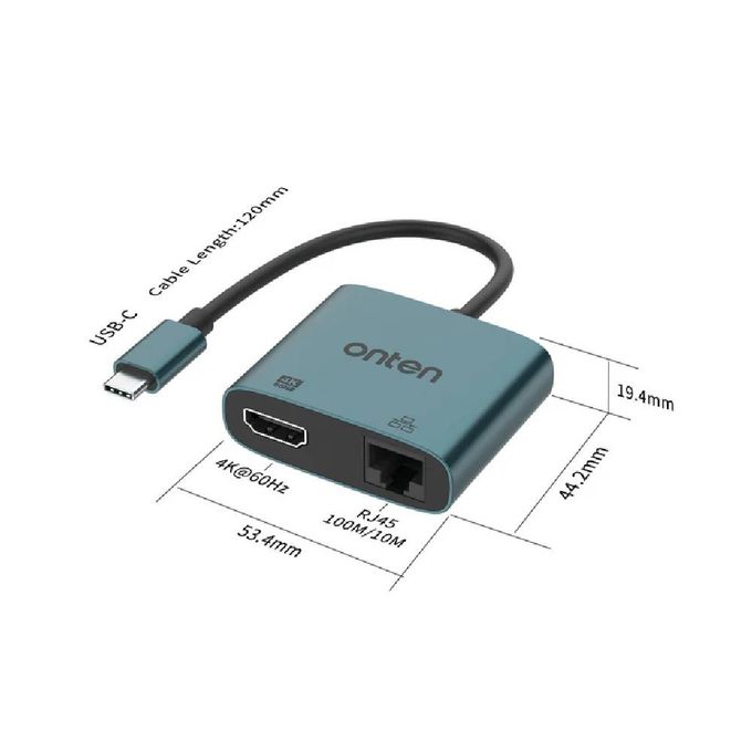 OTN-UC288 2-in-1 USB-C To HDMI 4K Adapter With RJ45 (100/10Mbps ...