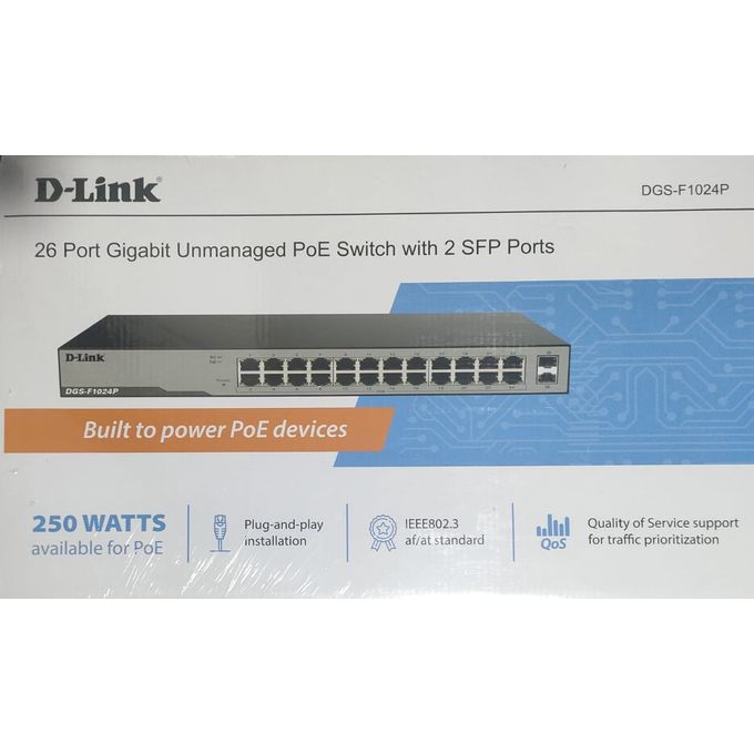 DGS-F1024P D-Link 24 Port Gigabit Unmanaged POE Switch with