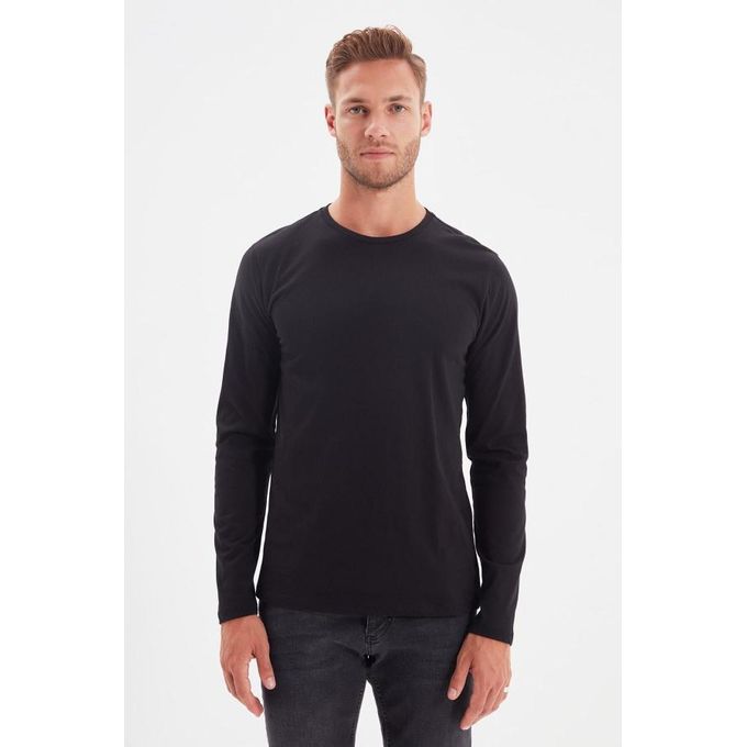 Black Basic Regular Cut Crew Neck Long Sleeve T-Shirt - Trendyol ...