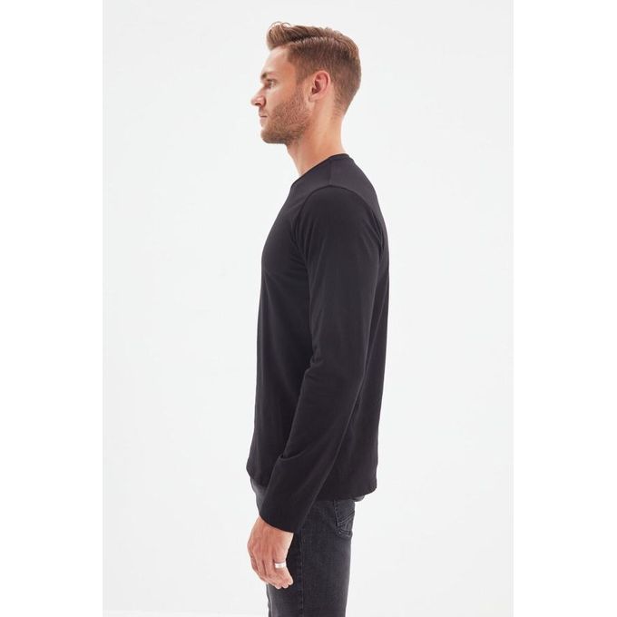 Black Basic Regular Cut Crew Neck Long Sleeve T-Shirt - Trendyol ...