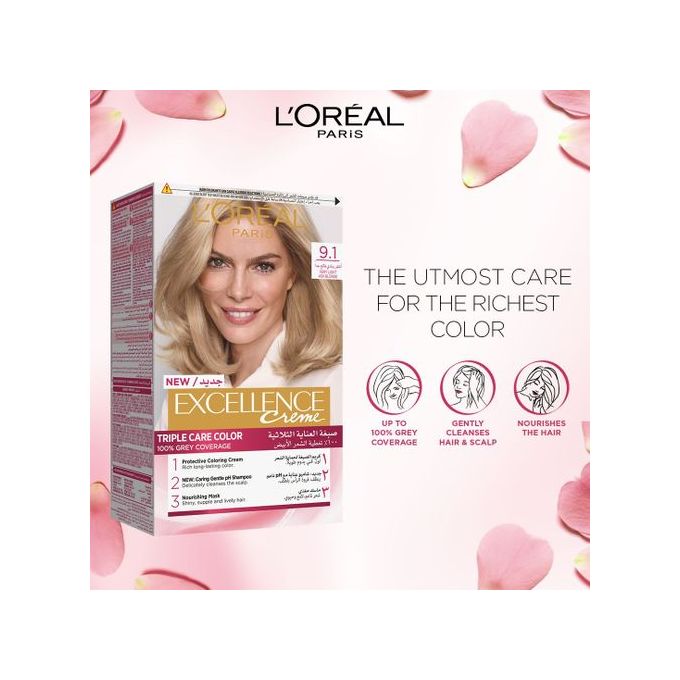 eal Paris Excellence Crème Hair Color - 9.1 Very Light Ash Blonde - L ...