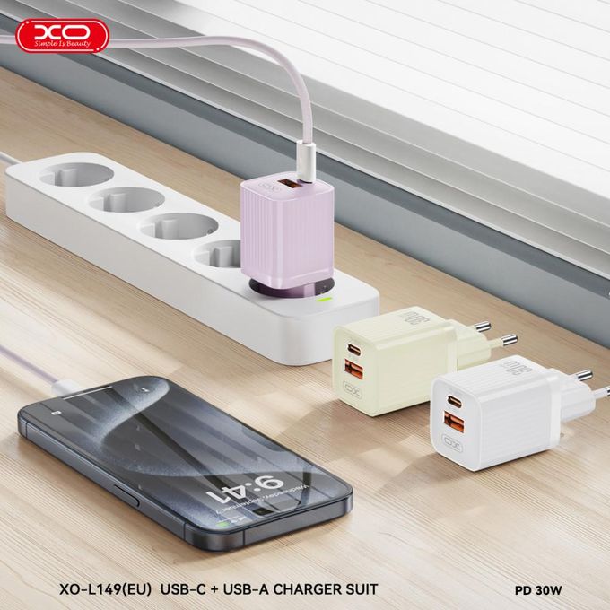 XO Compact Fast Charger With 30W USB-C And 18W USB-A Dual Charging ...