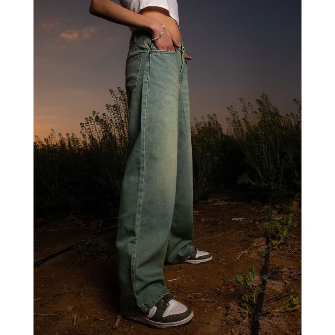 Female Wide-leg Yellow Tint Washed Jeans - In Your Shoe - Jumia Egypt
