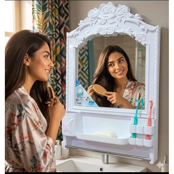 An elegant white bathroom mirror – a touch of regal decor