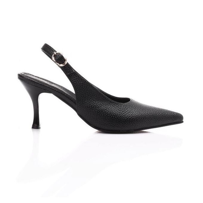 Elegant Black Leather Comfort SlingBack Heels - Ice Club
