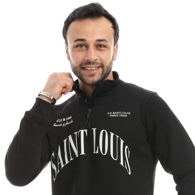 Half Zipper Collar Long Sleeves Stylish Sweatshirt - Black - Blue Max ...