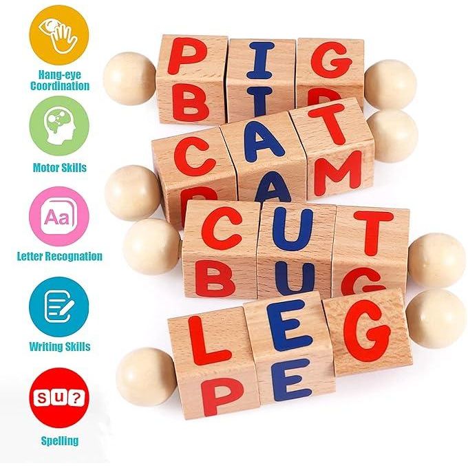 Wooden Reading Blocks Short Vowel Rods Spelling Games, Flash Cards ...