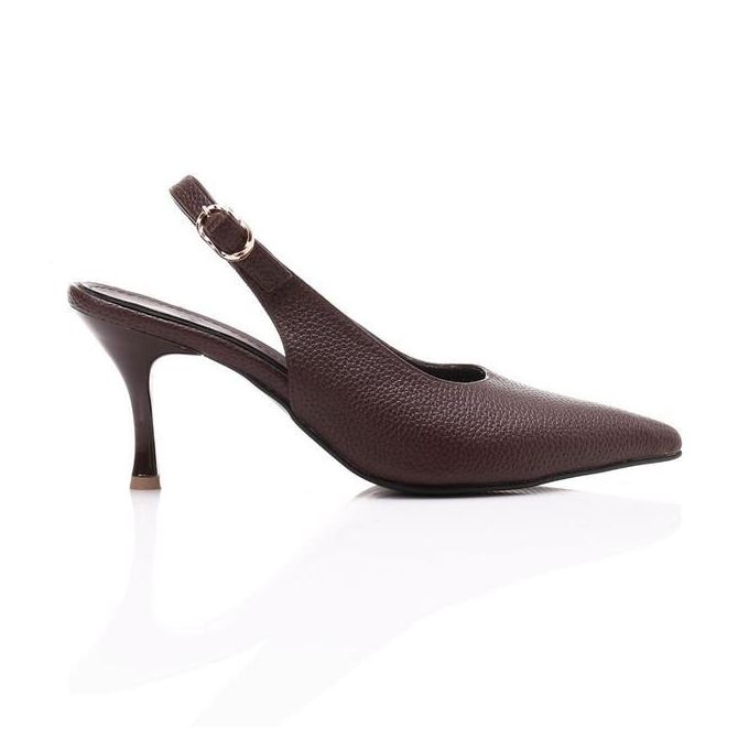 Elegant Brown Leather Comfort SlingBack Heels - Ice Club