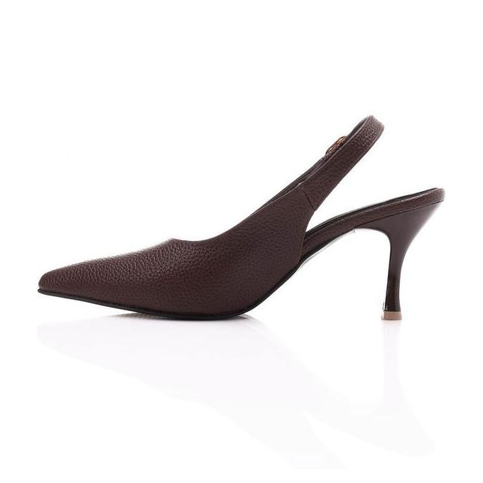 Elegant Brown Leather Comfort SlingBack Heels - Ice Club